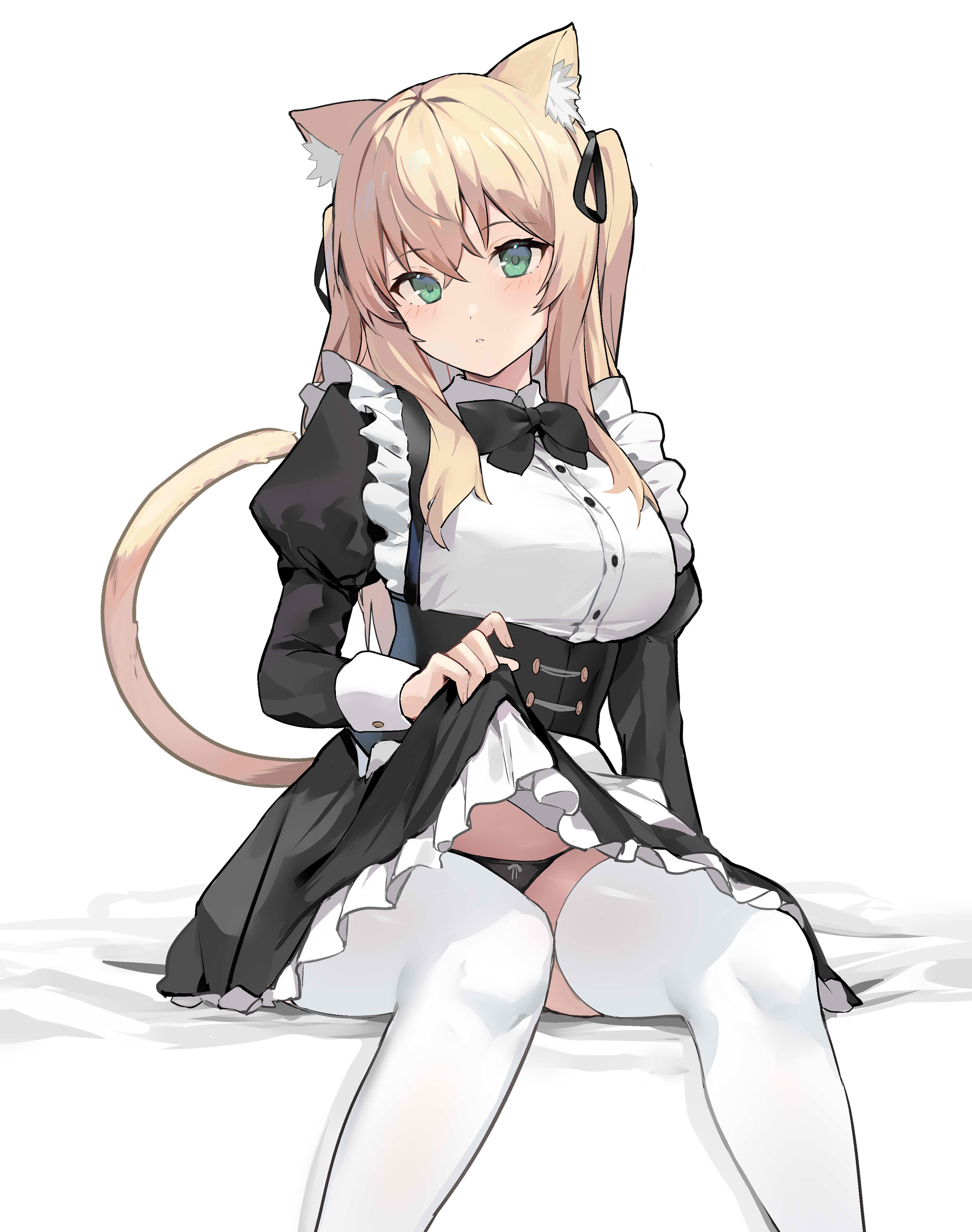 ryou (ponpgo) animal ears maid nekomimi pantsu skirt lift tail thighhighs undressing | #1046638 ...